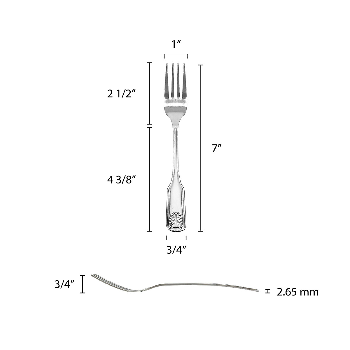 Thunder Group SLSS007 Salad Fork, 7.01", 18/0 Stainless Steel, Mirror-Finish, Sea Shell, Pack of 12