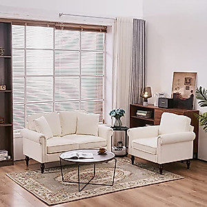 Chenille Upholstered Sofa XL Deep Seat, Single Sofa Chair/2 Seats Loveseat Couch, Rolled Armrest Solid Wood Gourd Feet Modern Accent Sofas & Couches (Beige, Sofa 2-Seater with 2 Pillows)