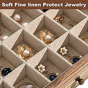 Honiway Jewelry Box 4 Layer Jewelry Organizer Rustic Wooden Jewelry Boxes for Women Girl Man Jewelry Storage with Large Capacity for Necklace Bracelet Earring Ring