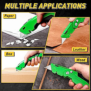 DIYSELF 2-Pack Utility Knife, Box Cutter Retractable and Folding Utility Knife, Blade Storage Design, Box Cutters for Cardboard, Cartons, Razor Knife with Extra 10 Blades, Quick Change Blade (Green)