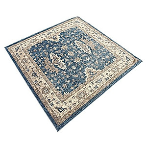 Unique Loom Salzburg Collection Classic Traditional Medallion Design Oriental Inspired Area Rug, 4' 0" x 4' 0", Blue/Beige