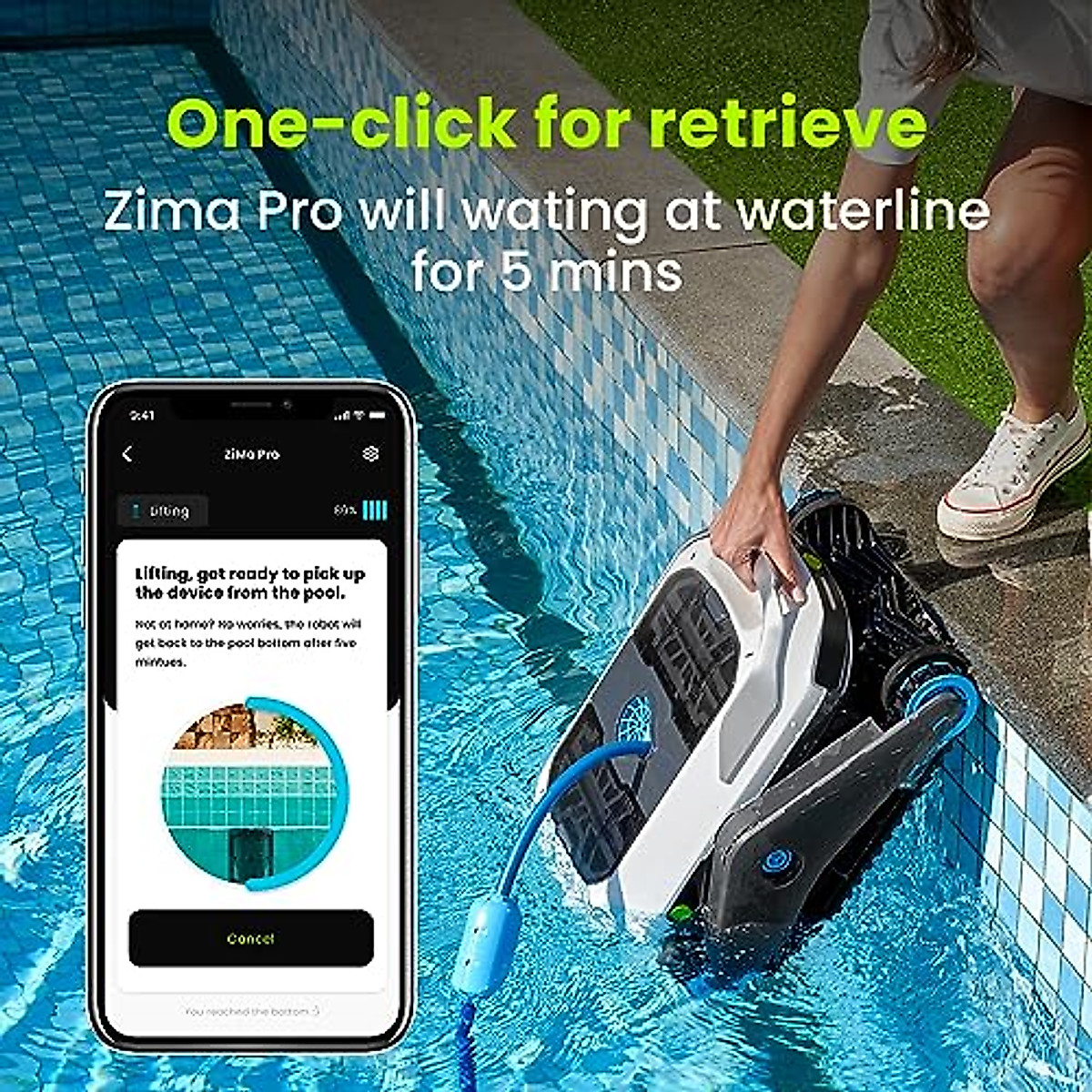 degrii Zima Pro Cordless Robotic Pool Cleaner - Wall & Waterline Cleaning, Smart Mapping Pool Cleaner with 180 µm Filter, Intelligent APP Control - All Pool Types