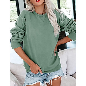 Orchidays Womens Casual Crewneck Sweatshirts Long Sleeve Cute Tunic Tops Loose Fitting Pullovers (Green,Large,Adult,Female,US,Alpha,Large,Regular,Regular)