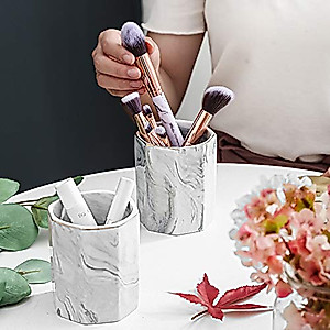 2 Pack Ceramic Pen Holder Stand,Cup for Desk Marble Pattern Makeup Brush Holder for Girls Women,Desk Accessories Holder,Durable Desktop Organizer Pencil Holder Pot Ideal Gift for Office Home (Gray)