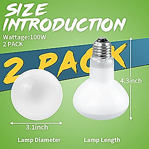 LUCKY HERP Reptile Heat Lamp - 100W (2nd Gen) Heat Lamp Bulbs for Reptiles 2 Pack, Amphibians Basking Heat Lamp Bulbs, UVA Daylight Basking Light for Reptiles, Bearded Dragon, Lizard, Turtle, Chicken