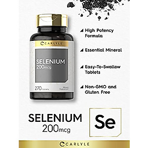 Selenium Supplement | 200mcg Tablets | Vegetarian, Non-GMO, Gluten Free | by Carlyle