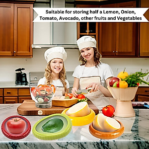 Non Slip Silicone Fruit and Vegetable Storage Containers For Fridge, Garlic Holder, Ideal for Avocado, Tomato, Onion, Lemon Halves | Herb Saver with Anti-Oxidation Design | Reusable Produce Saver 4pcs