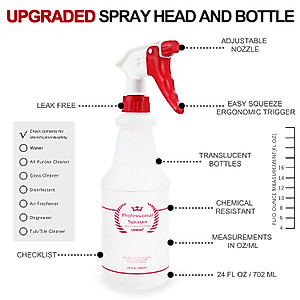 Uineko Plastic Spray Bottle (4 Pack, 24 Oz, All-Purpose) Heavy Duty Spraying Bottles Leak Proof Mist Empty Water Bottle for Cleaning Solution Planting Pet with Adjustable Nozzle and Measurements