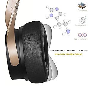 Riwbox BN5 Bluetooth Headphones Over Ear, Folding Stereo Headphones Wired Wireless with Mic Compatible for iPhone/iPad/TV/PC/Online Class/Home Office (Black&Gold)