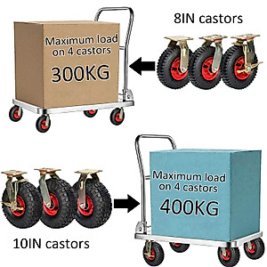 8/10-Inch Heavy Duty Fixed Caster, No Noise Swivel Castors with Brakes, 4pcs Shock Absorption Pneumatic Caster Wheel for Hand Truck/Trolley/Garden Utility Wagon Cart