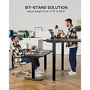 Marsail Corner Stand Up Desk Adjustable Height with 4-in 1 Electical Outlet, L Shaped Electric Standing Desk with Headphone Hook, Stand up Desk for Home Office Sturdy Writing Workstation Black