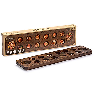 Yellow Mountain Imports Mancala Set with 17.3-Inch Solid Wood Board and Quartz Pebble Playing Pieces