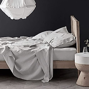 Merryfeel Linen Sheet Set Queen, Luxurious 100% French Linen Bed Sheets Deep Pocket Sheets, 4 Pieces Breathable Bedding Set, Washed French Linen Sheet- Grey