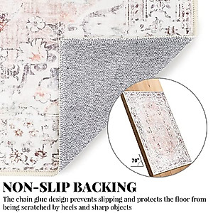 MUJOO Pink Rug 8'x10' Area Rugs for Living Room Washable Large Boho Rug for Bedroom Non Slip Abstract Soft Low-Pile Floral Flowers