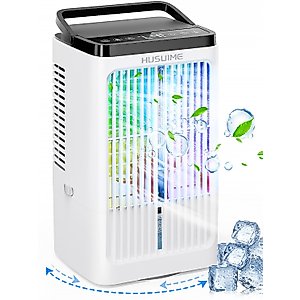 HUSUIME Portable Air Conditioners 4 Speeds Evaporative Air Cooler, 2 Spray Modes, 7 Color Night Light and 1-8H Timer, Oscillating Air Conditioner Portable with Touch Screen, USB Portable AC for Room