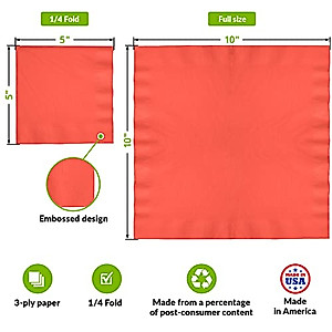 CUSINIUM [24 pcs] 10" Coral Orange Paper Banquet Large Plates with [50 pcs] 3-ply Coral Orange Party Napkins