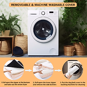 pettycare Orthopedic Dog Bed for Extra Large Dogs - Bolster Egg Crate Foam Dog Sofa with Waterproof Removable Washable Cover, Non-Slip Bottom, Extra Head and Neck Support, Cozy Flannel, White