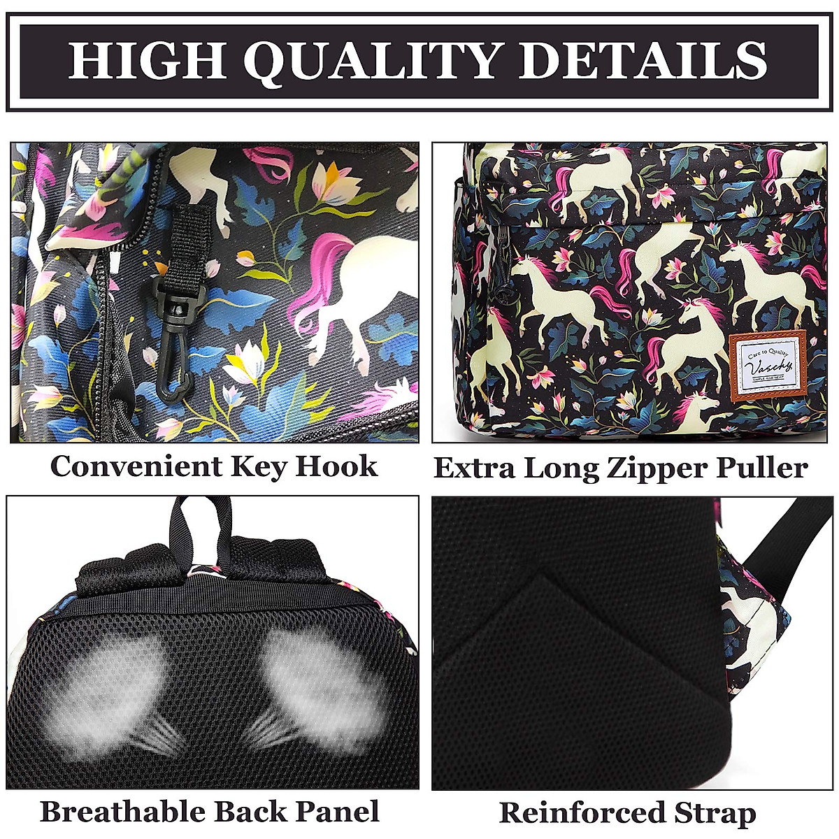 VASCHY Backpack for Women, Water Resistant High School Girls Bookbag Travel Backpack for Teens with Water Bottle Pockets