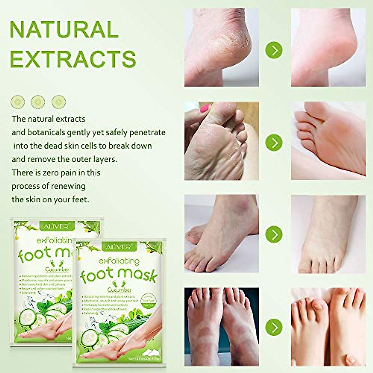 Foot Peel Mask 3 Pack,Remove Callus & Repair rough heals-Men Women (Cucumber)