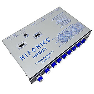 Hifonics HFEQ7 7-Band 9 Volts 1/2 DIN Pre-Amp Car Audio Graphic Equalizer with Front 3.5mm Auxiliary Input, Rear RCA Auxiliary Input and High Level Speaker Inputs Black