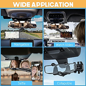 TEETSY Rearview Mirror Phone Holder for Car,Rotatable and Retractable Car Phone Holder Mount 2023 Upgraded Multifunctional 360° Rear View Mirror Phone Holder Pro Clip Car Mirror Phone Holder Mount