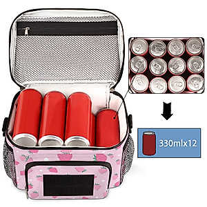 AUUXVA Cute Strawberry Tactical Lunch Bag for Men Women Adult Work Beach Picnic, Polka Dot Pink Lunch Box with Shoulder Strap Meal Prep Organizer Heavy Duty