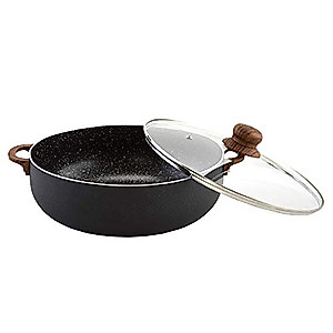 IMUSA USA Black 4.4Qt Stone Caldero with Woodlook Handles and Knob, 4.4 Quart