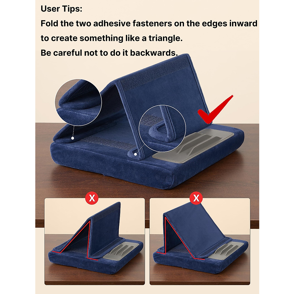 JSAUX Tablet Pillow Stand, Tablet Stand Holder Dock for Lap, Bed and Desk Compatible with iPad Pro 11 10.5 9.7 10.2 Air Mini, Kindle, Tablets, Phones, E-Reader, Books and More 4-11'' devices Navy Blue