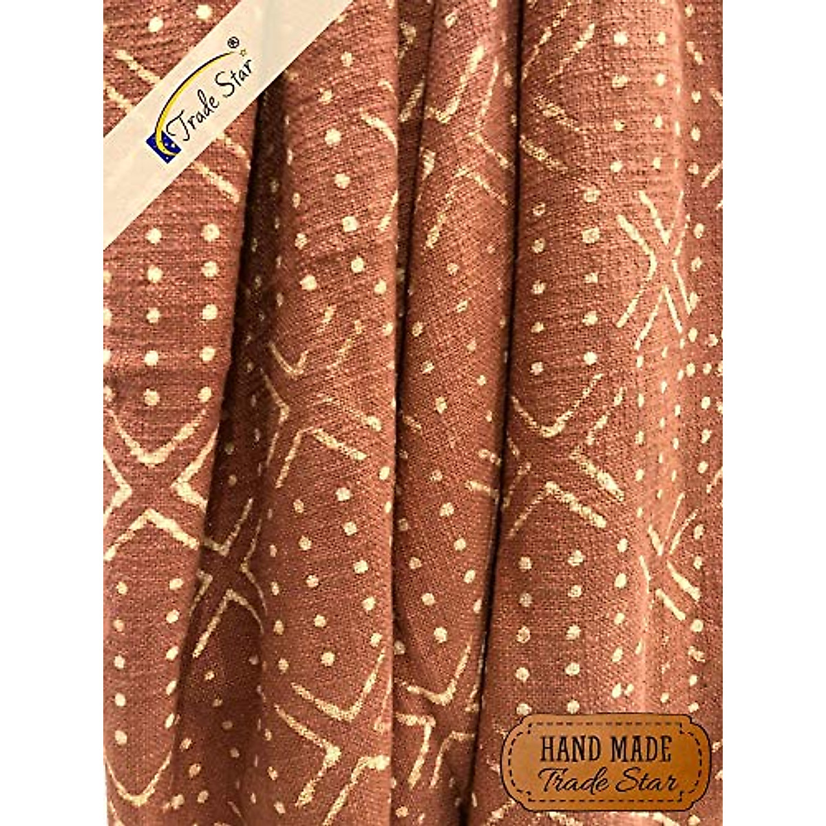 Trade Star 100% Cotton Soft Tassel Blanket Traditional Printed Beach Throws Handloom Picnic Blanket Throws for Home Handloomed Housewarming Gifts (Rust, Nova (120 x 170 Cms))