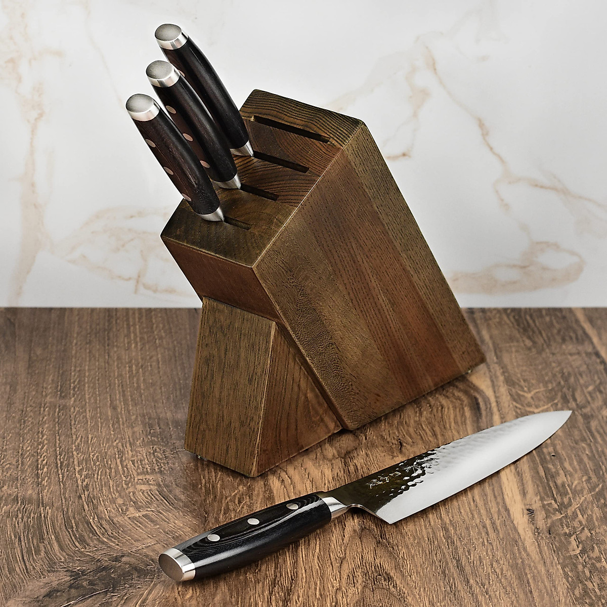 Enso Knife Set - Made in Japan - HD Series - VG10 Hammered Damascus Japanese Stainless Steel with Slim Knife Block - 5 Piece