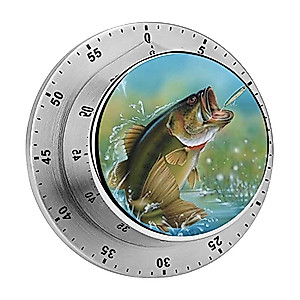Bass Fishing 60 Minute Timer Stainless Steel Wind Up Timer Magnetic Timer Time Management for Cooking Kitchen