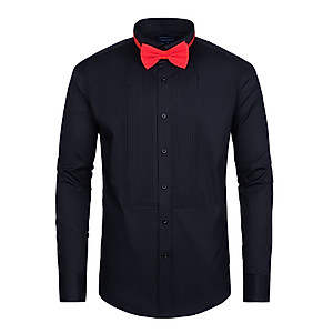 Gollnwe Men's Tuxedo Shirt Wing Collar French Cuffs with Cufflinks and Bow Tie Black L