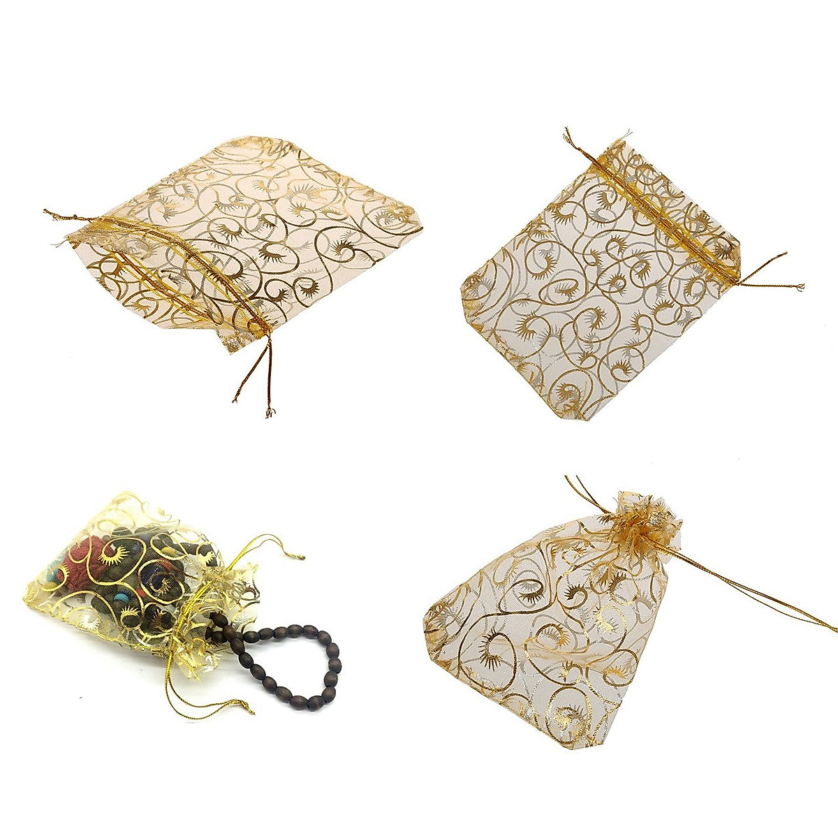 Wedding Favors Small Gift Bags, 100pcs 3.9x4.7 Inch (10x12cm) Gold Organza Bags for Party Favor Bags Small Business Candy Bags Mesh Bag (Gold, 3.9''x4.7'')