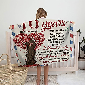 MUCHNEE Personalized 10th Wedding Anniversary Throw Blanket, Happy 10th Wedding Blanket Gifts for Couple, Romantic Marriage Gifts for Wife Husband Him Her on Birthday Valentines Day Christmas