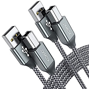 JXMOX USB 2.0 Printer Cable, (5ft 2-Pack) Type A Male to B Male Printer Cord Scanner Cord High Speed Compatible with HP, Epson, Canon, Dell, Brother, Lexmark, Xerox, Samsung, Piano, DAC and More