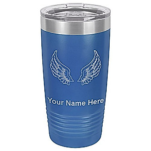 LaserGram 20oz Vacuum Insulated Tumbler Mug, Angel Wings, Personalized Engraving Included (Dark Blue)