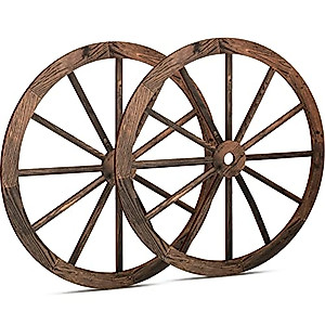 Qunclay 2 Pcs 12 Inch Wagon Wheel Decor Wooden Western Cowboy Party Decorations Vintage Rustic Wood Cartwheel for Bar Garage Indoor Outdoor (Brown)