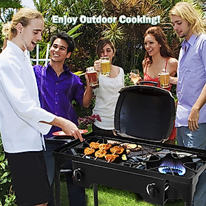 Goplus Outdoor Camping Stove, Dual Burner Propane Gas Cooker w/Detachable Legs & 0-20 PSI Regulator & CSA Approval for Camp Paito RV, Cast Iron, 150,000-BTU