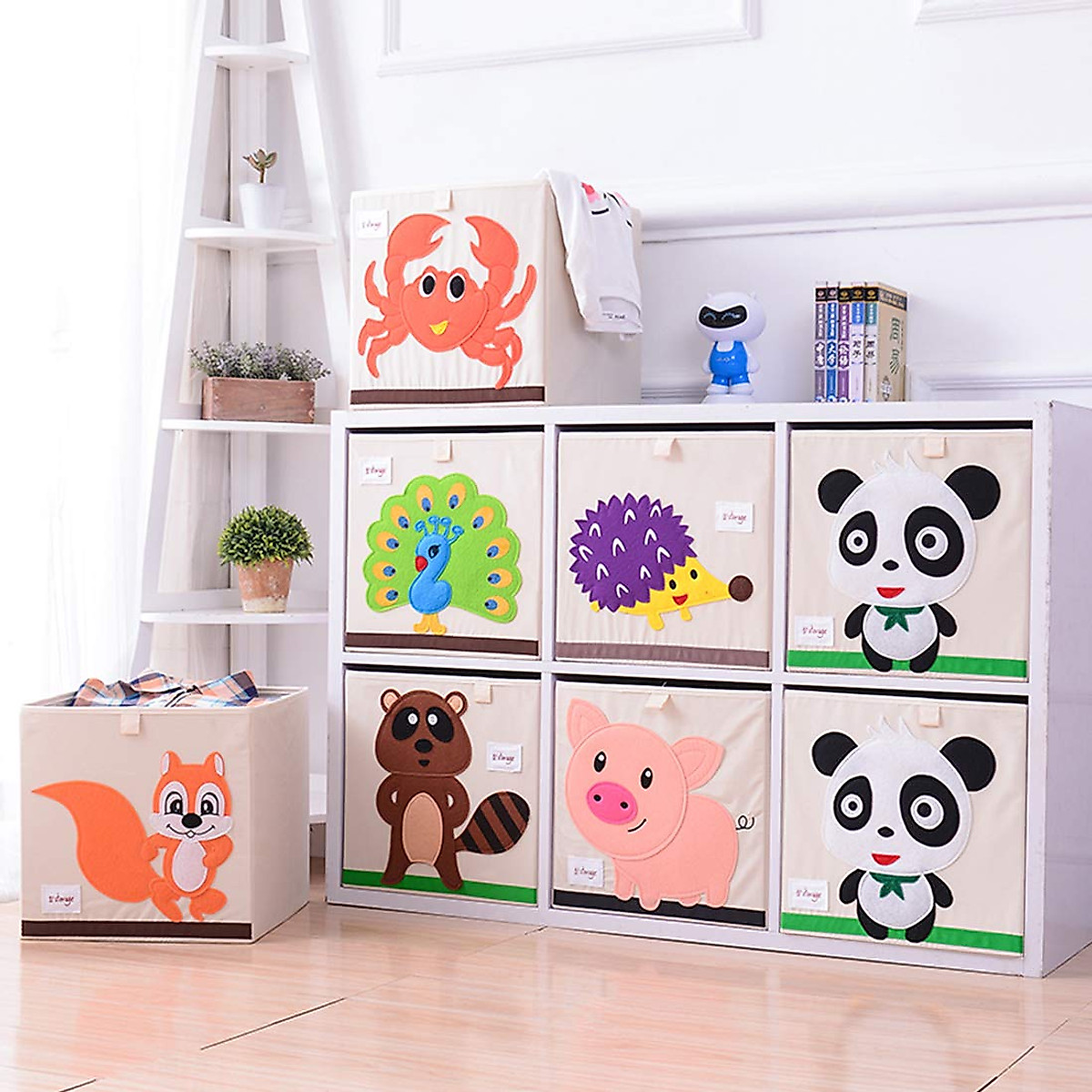 DODYMPS Foldable Animal Canvas Storage Toy Box/Bin/Cube/Chest/Basket/Organizer For Kids, 13 inch (Peacock)