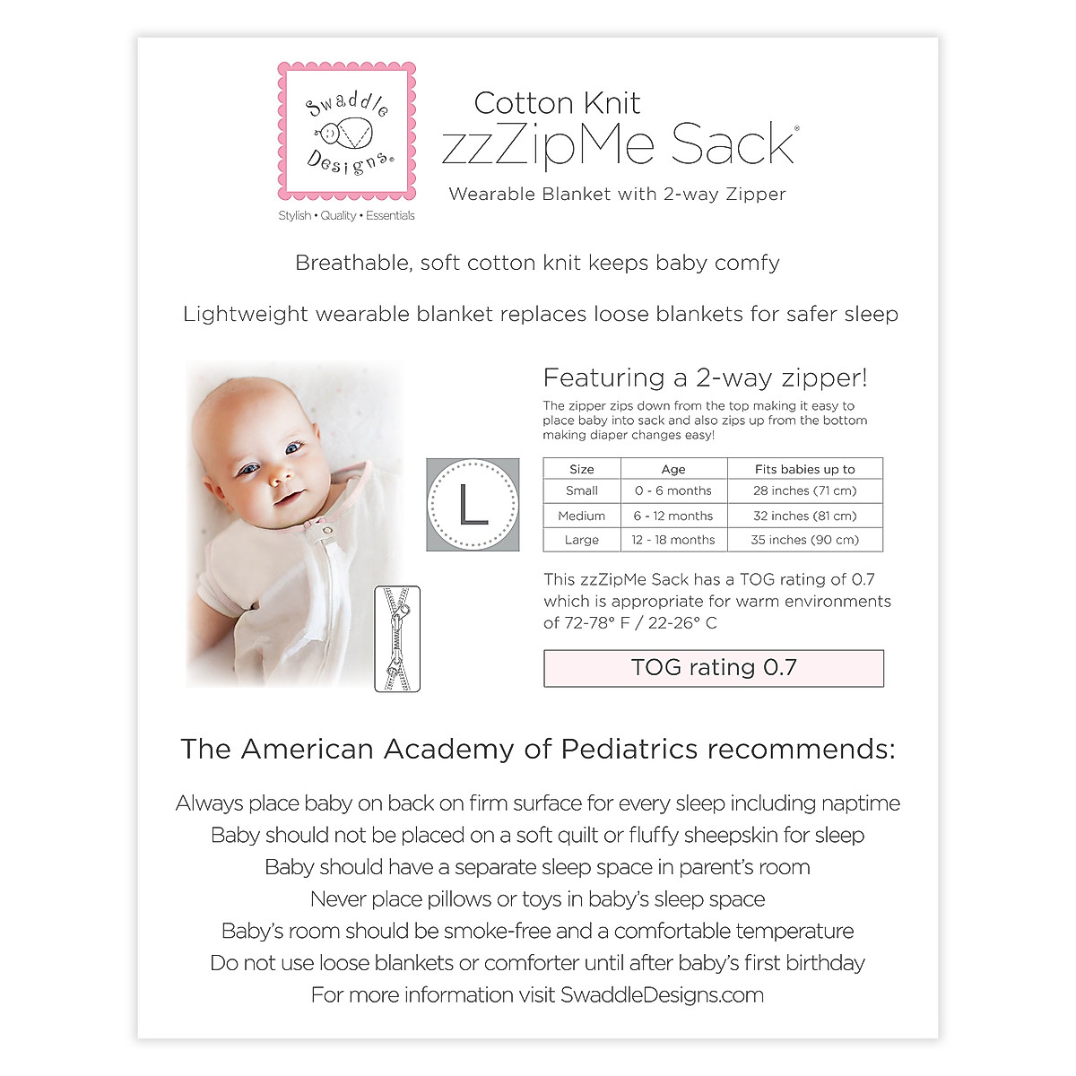 SwaddleDesigns Cotton Knit Sleeping Sack, Sleeveless Wearable blanket with 2-Way Zipper, Black Tiny Hedgehogs, Medium, 6-12 Months