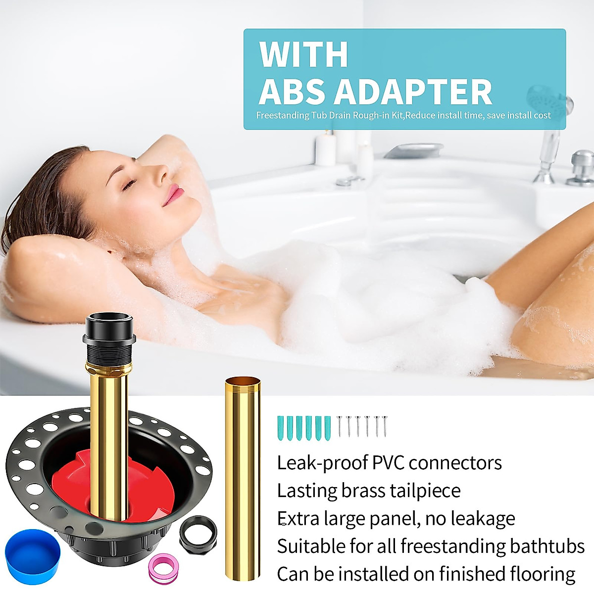Freestanding Tub Drain Rough-in Kit,Bathtub Drain Kit with Brass Tail Pipe and ABS Plastic Adapter, compatible with all freestanding bathtubs,Floor Mounted Bathtub and Copper Bathtub