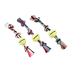 Mammoth Flossy Chews Color 3 Knot Tug w/Standard Tennis Ball – Premium Cotton-Poly Tug Toy for Dogs – Interactive– Rope Dog Toy for Medium Dogs - 20”