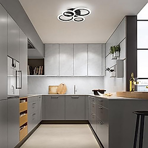 Vikaey Modern LED Flush Mount Ceiling Light, 4 Rings Black Close to Ceiling Light, Lighting Fixture Ceiling Lamp for Kitchen, Living Room, Bedroom, Laundry Room, 4000K Not dimmable