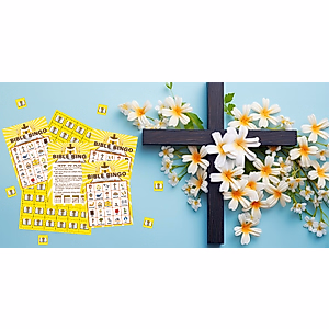 FLYAB Bible Bingo Game for Kids Adults 26 Players Christian Bible Bingo Cards Religious Bible Activities Games for Vacation Bible School Sunday Church Family Open Day Holiday Party Supplies