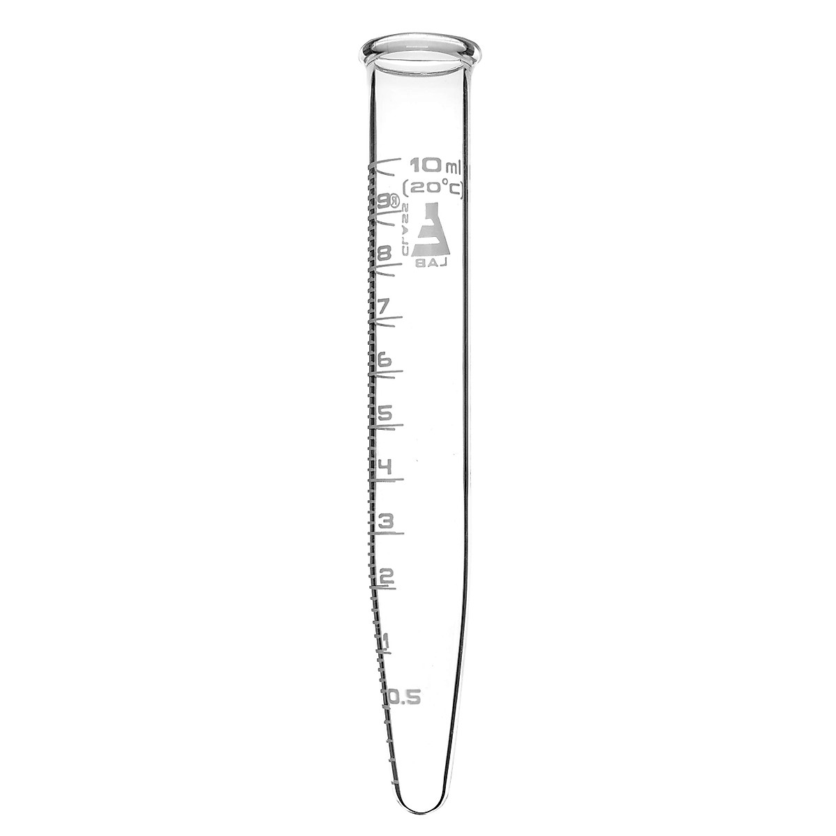 EISCO Graduated Centrifuge Tube, 10ml - Borosilicate 3.3 Glass, Conical Shape - 0.2ml White Graduations