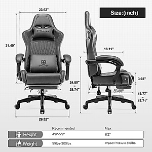 GTPLAYER Chair Computer Gaming Chair (Leather, Grey)