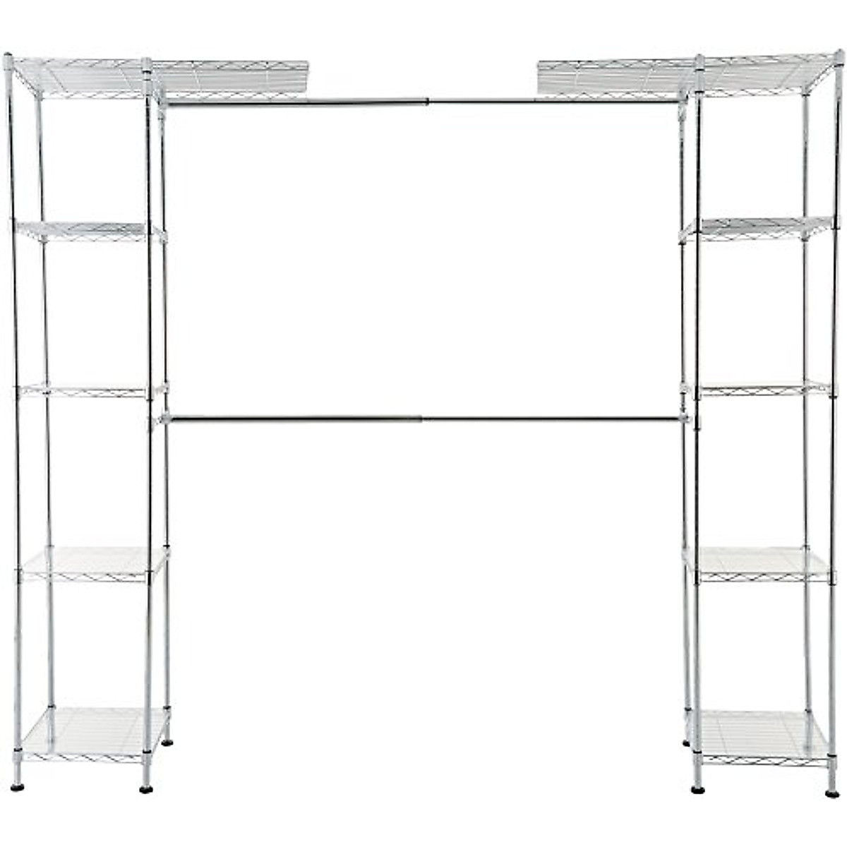 Amazon Basics Expandable Metal Hanging Storage Organizer Rack Wardrobe with Shelves, 14"-63" x 58"-72", Chrome & Collapsible Fabric Storage Cubes Organizer with Handles, Beige - Pack of 6