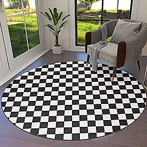 Olivefox Round Area Rugs Modern Black and White Checkered Lattice Pattern Super Soft Indoor Stain-Proof Carpet Floor Mat Anti-Skid Runner Rugs for Home Living Room, Bedroom, Dining Room, 4 Feet
