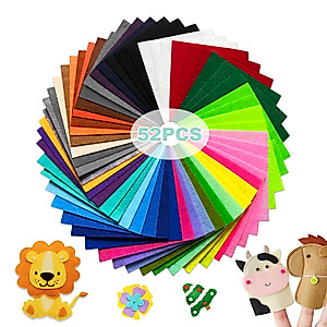 LISUBAN 52PCS Soft Felt Sheets, 6x6 inch Felt Fabric Sheet, 40 Assorted Colors, 1mm Thickness Felt Squares- Ideal for DIY Crafts, Embroidery, Needle Felting, and Sewing Projects