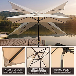 MONDAWE Outdoor Solar LED Patio Umbrella 10 x 6.5 FT Rectangular Market Umbrella with Lights， Tilt and Crank Aluminum Commercial Table Umbrella for Pool Backyard Balcony